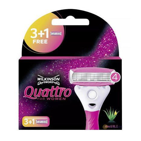 Wilkinson Sword Quattro 4 Women's Razor Blades 3+1 - LUCY MAKEUP STORE ...